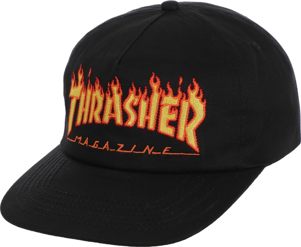 Thrasher Flame Embroidered Snapback Hat - black | Tactics